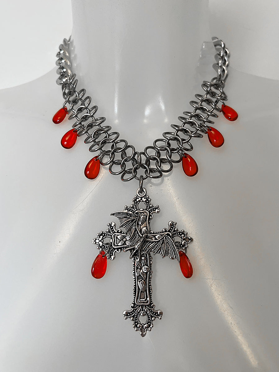Bat blood chainmail cross choker – Lorna Jane Harnesses